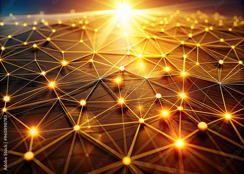 Geometric abstraction of interconnected nodes and pathways, bathed in ...