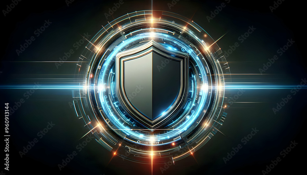 Futuristic Shield Border Design with Glowing Edges - Tech Security and ...