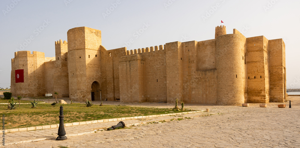 Exterior view of Ribat of Monastir, historical fortress in Tunisia ...