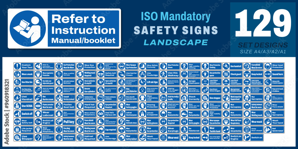 129 set ISO mandatory safety signs v1 refer to instruction manual ...