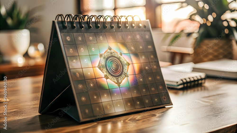 Futuristic Holographic Calendar with Labh Pancham Symbol Glowing on Top ...