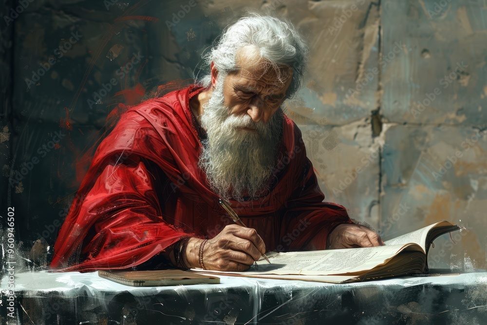 Tech Illustration of Apostle St. Paul Depicted by Old Man with Long ...