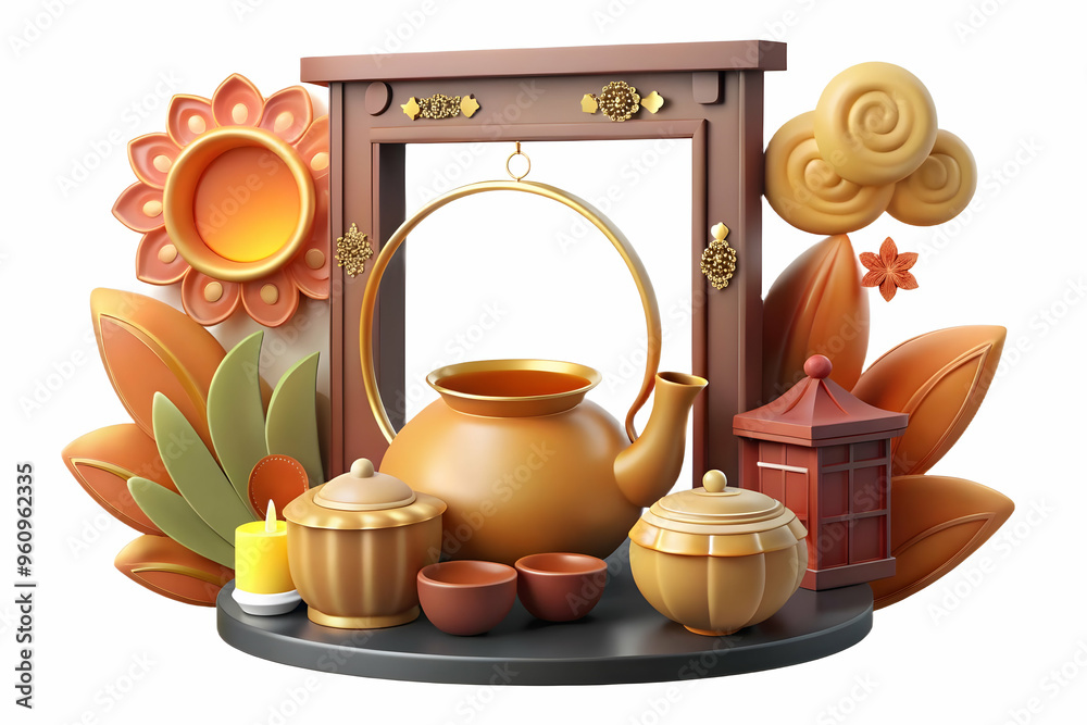 Enchanting Teapot and Moon Border Frame with Copy Space for Mid Autumn ...