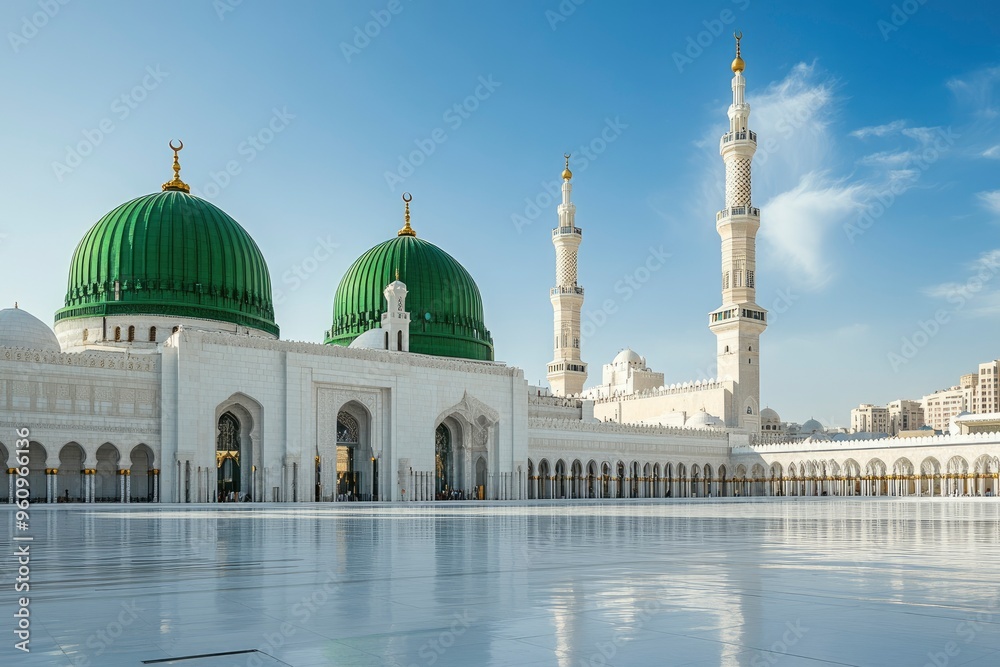 The Green dome of The Prophet's Mosque or Al Masjid Al Nabawi, a major ...