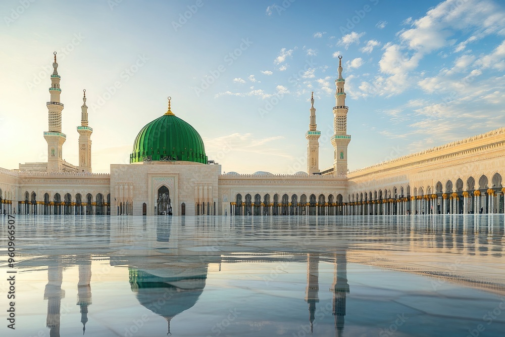 The Green dome of The Prophet's Mosque or Al Masjid Al Nabawi, a major ...