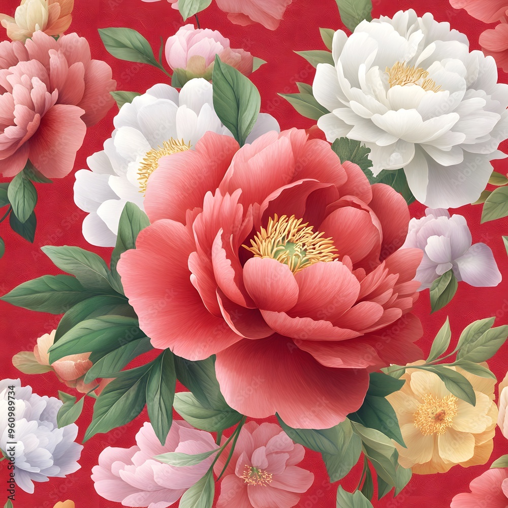Peony Brocade Pattern A luxurious brocade fabric pattern featuring ...