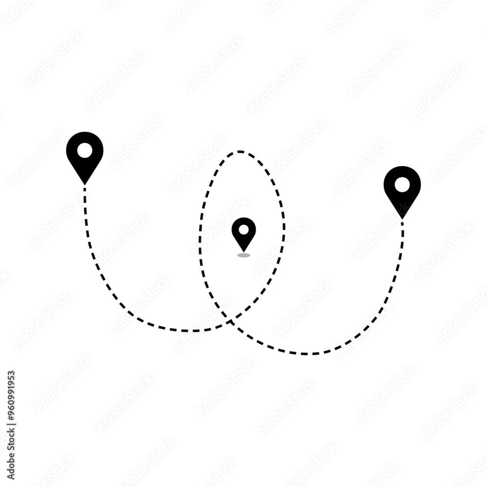 Route icon between two points with dotted path line and location pin ...