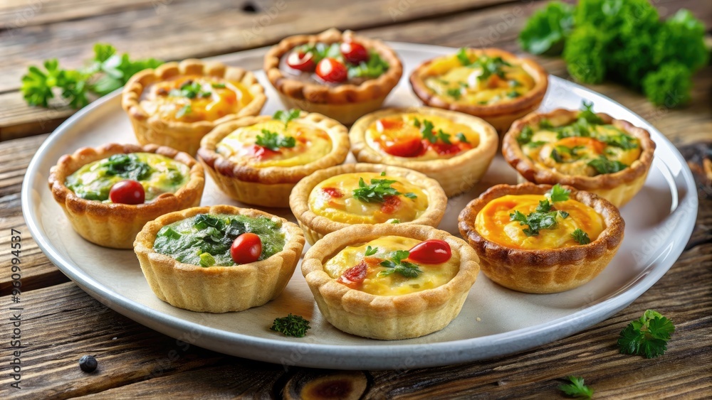 Assorted mini quiches perfect for a charming appetizer spread, mini ...