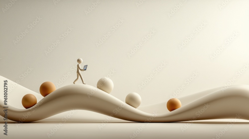 Minimalist figure blends digital and physical worlds on a spacious ...