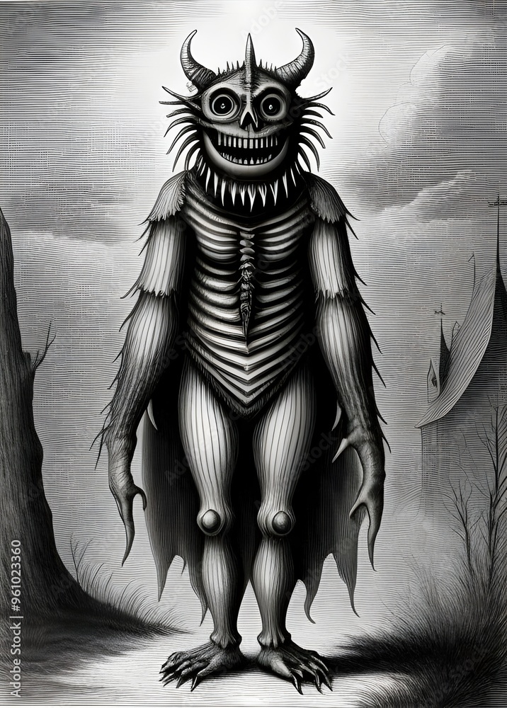 sketch, pencil drawing, illustration of a evil, creepy, scary ...