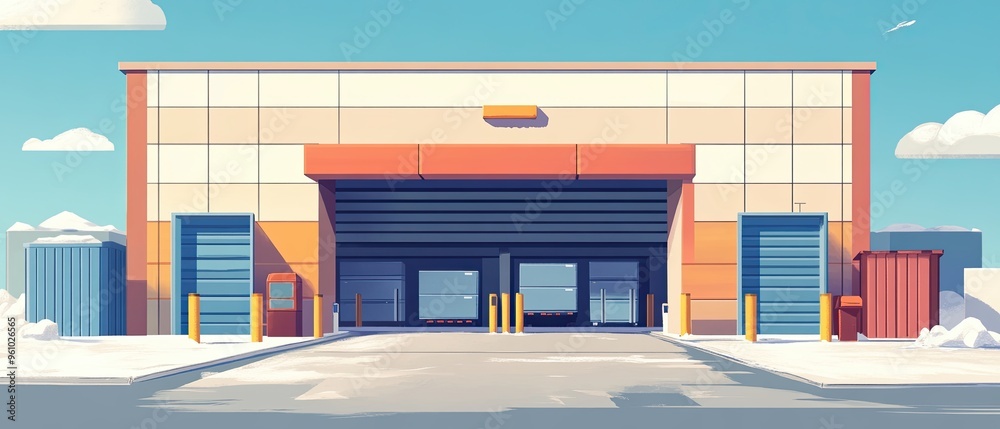 Cold storage facility flat design front view food logistics theme ...