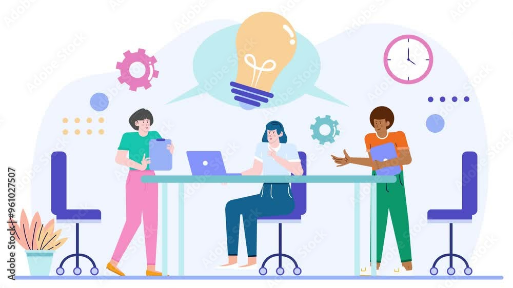 illustrationCreative team brainstorming ideas in modern office with ...