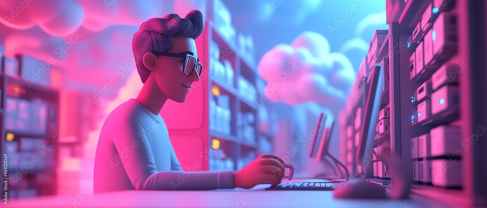 3d Illustration Of Male Figure Qadir Using Cloud Computing Modern Flat