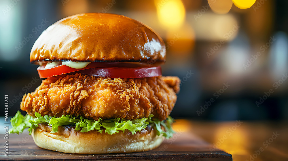 satisfying crispy chicken burger with a fried chicken fillet, lettuce ...