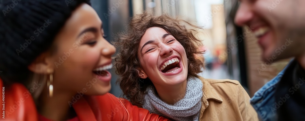 Friends helping each other up after a funny mishap, laughing together ...