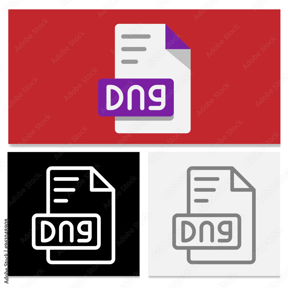 Set document dng file format in flat style. Complete pack of flat icons ...