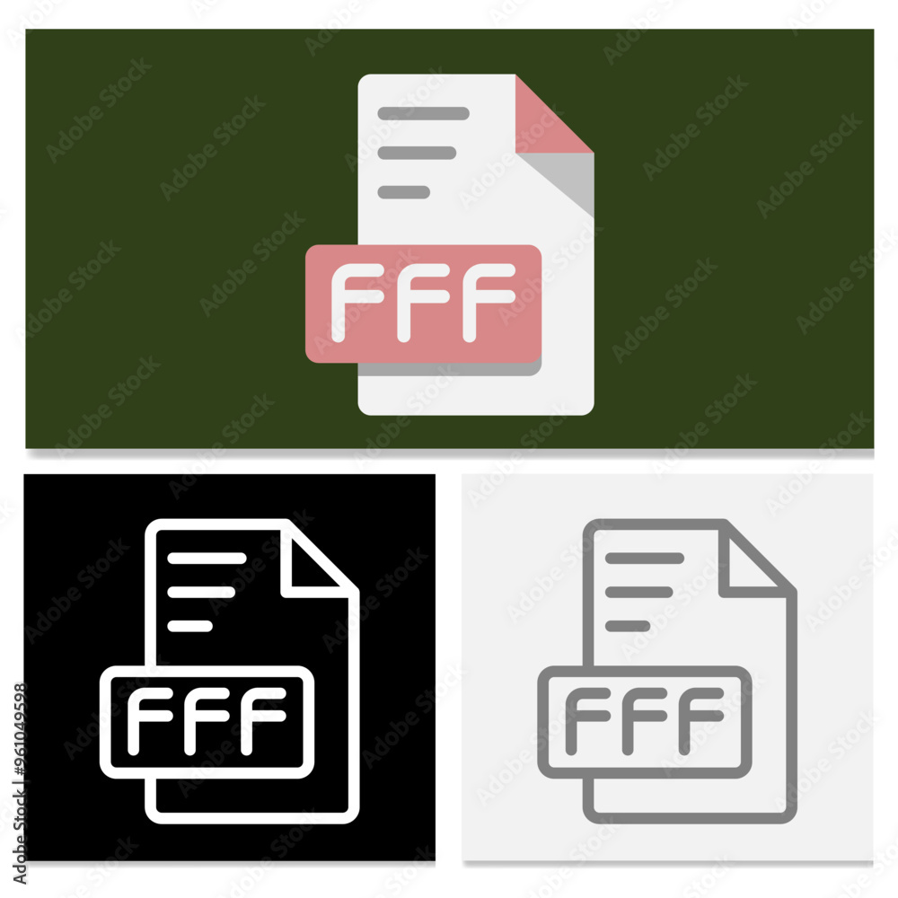 Set Fff document file format. flat file type icon with sharp and clear ...