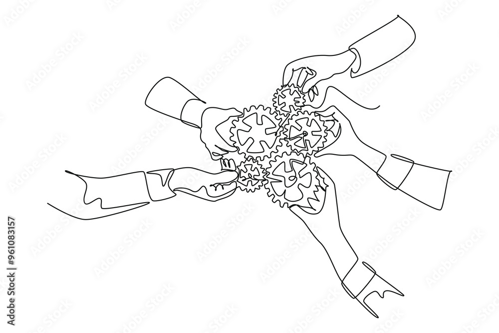 Continuous one line drawing hand gesture male and female business team ...