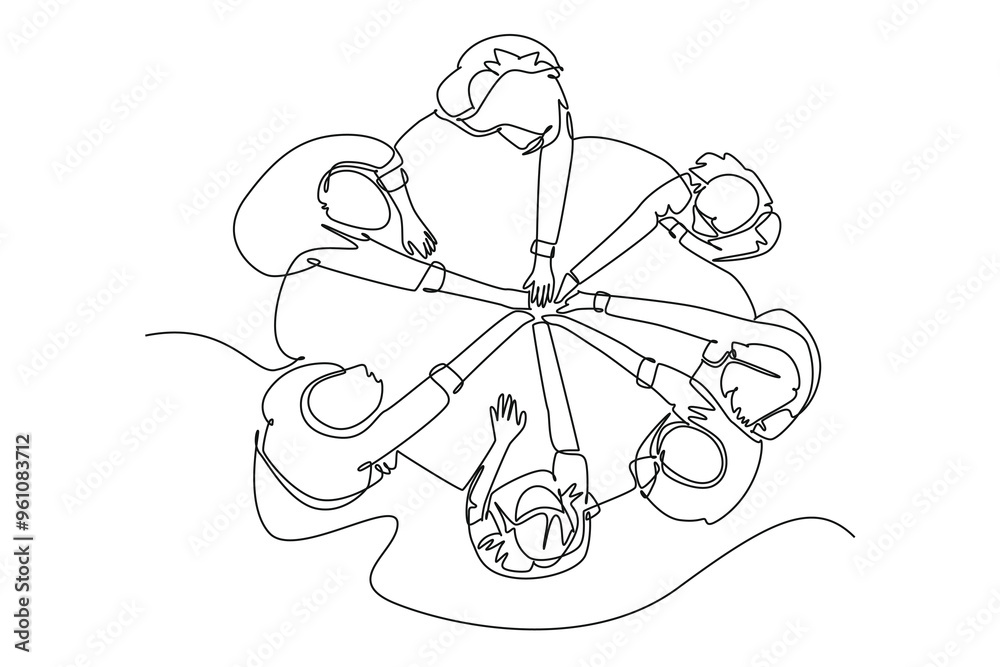 Single one line drawing top view group of young male female business ...