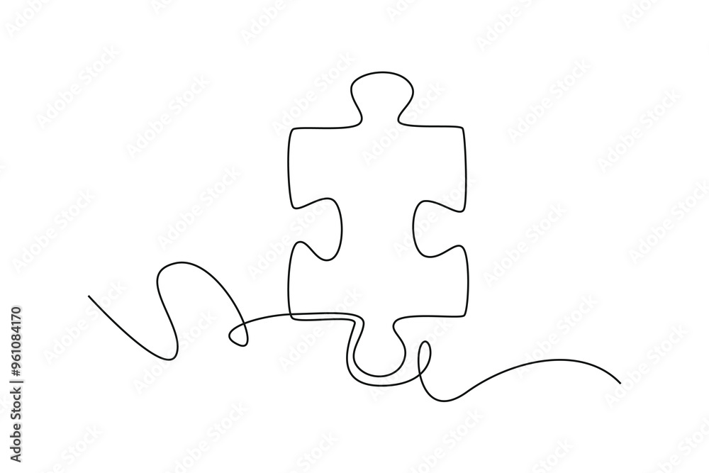 Continuous one line drawing puzzle piece for human creativity thinking ...