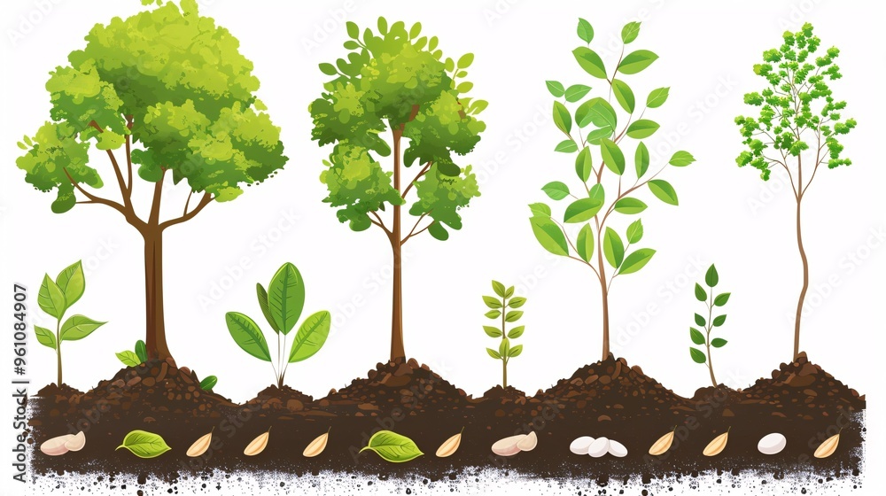 217. Detailed vector illustration showing the stages of tree planting ...