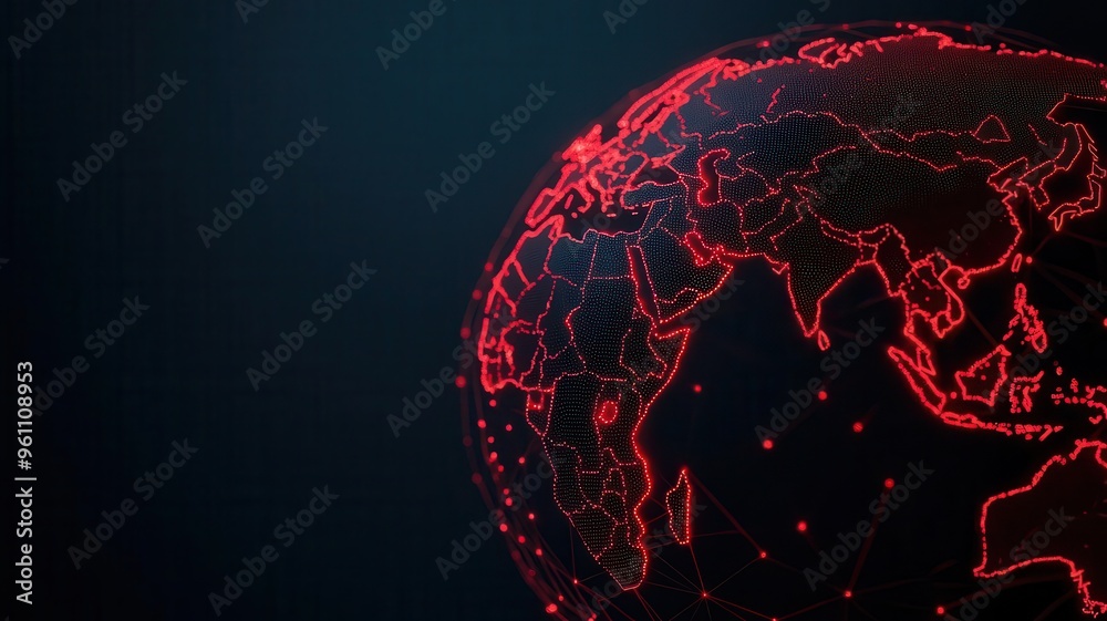 Holographic map of global air routes with highlighted data breaches and ...