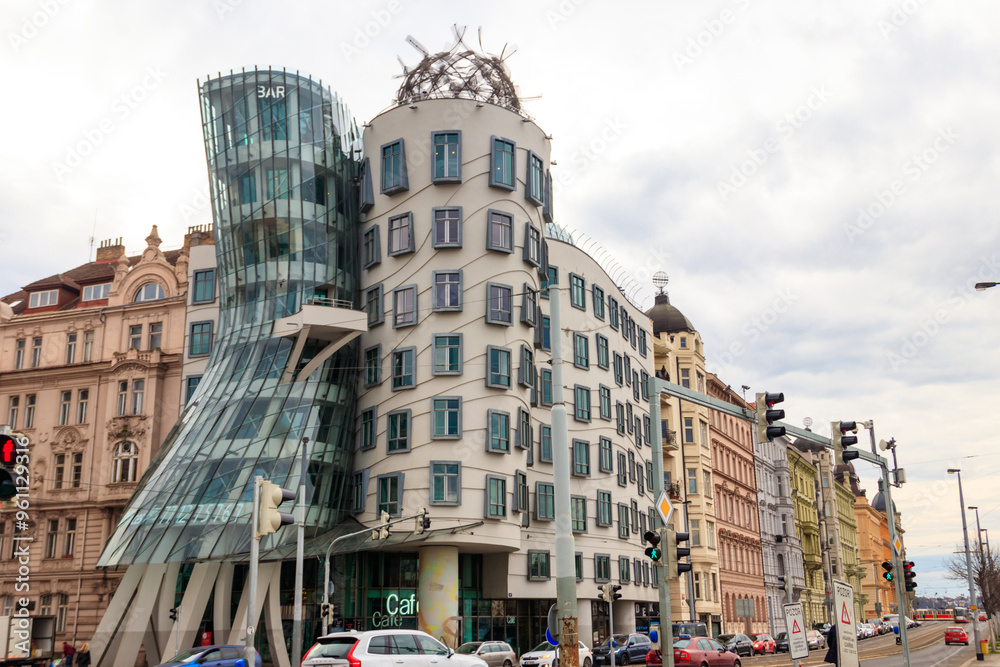 Dancing house or Fred and Ginger building in downtown Prague, Czech ...