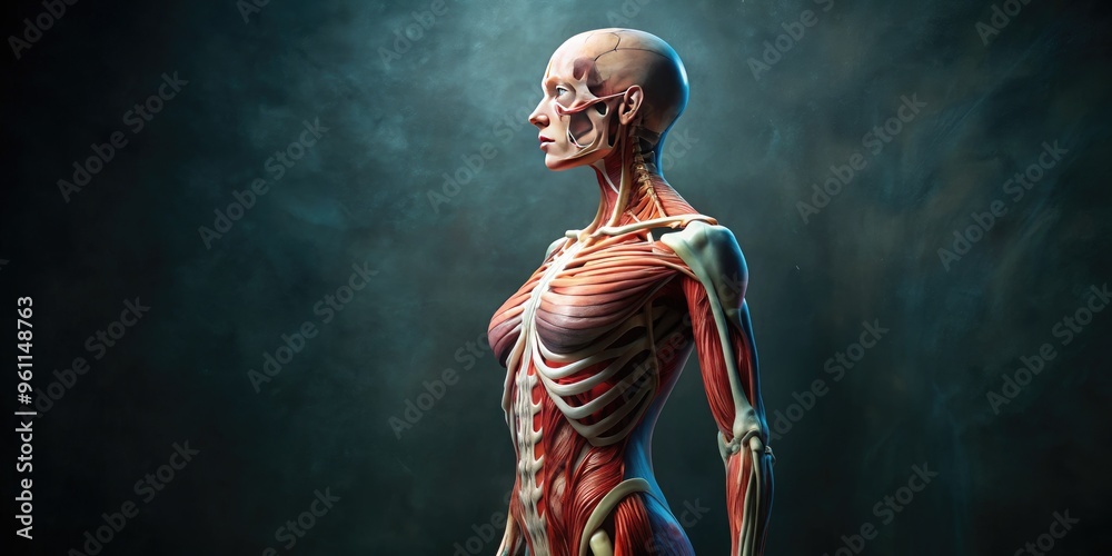 A Female Human Figure, Standing In Profile, Showing Anatomical Details ...