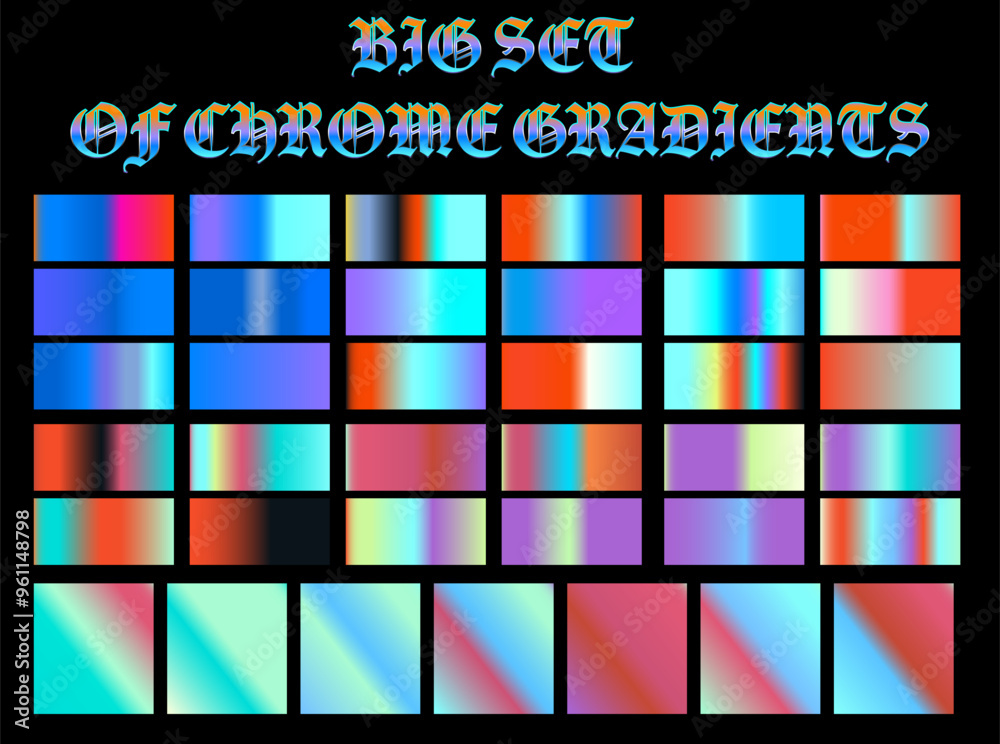 Holographic gradients of bright chrome metallic colors for design and ...
