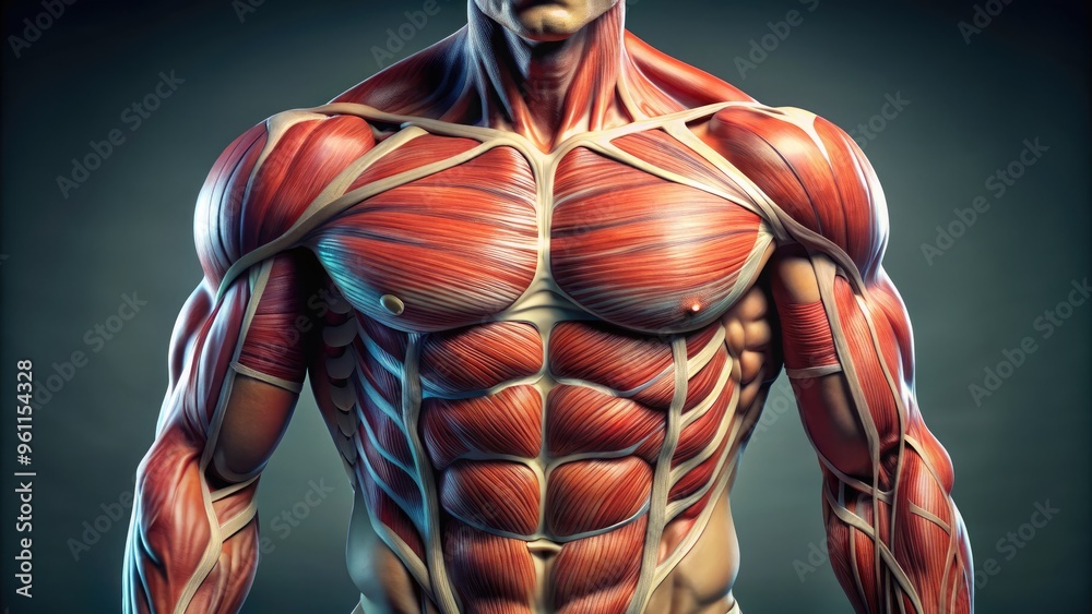 Anatomical Image Showing The Major Muscle Groups Of The Human Torso ...