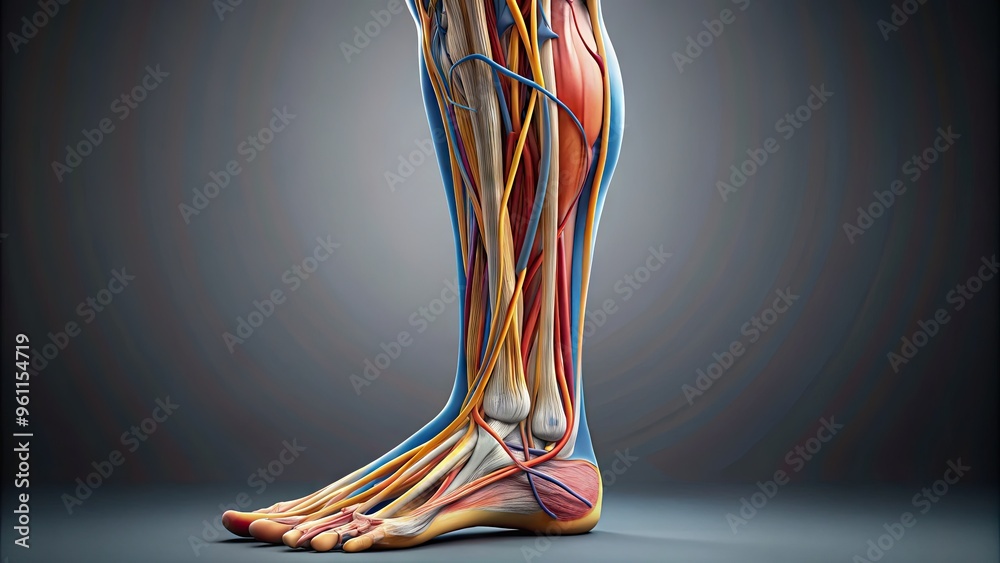 Anatomic Diagram Of A Lower Leg Featuring Bones, Muscles, Tendons ...