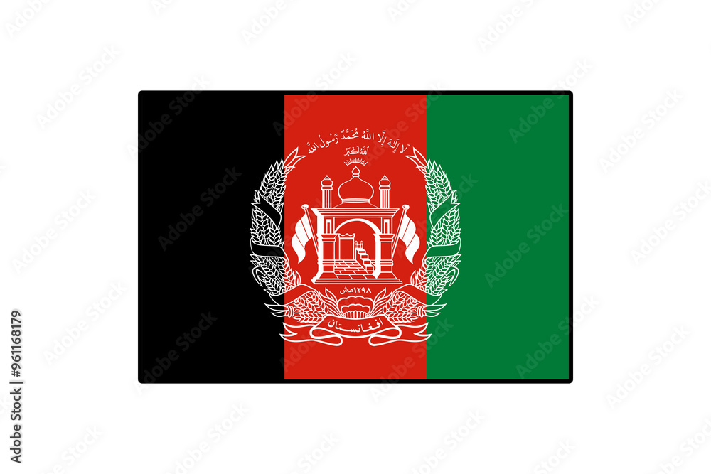 This artwork showcases the national flag of Afghanistan, featuring its ...