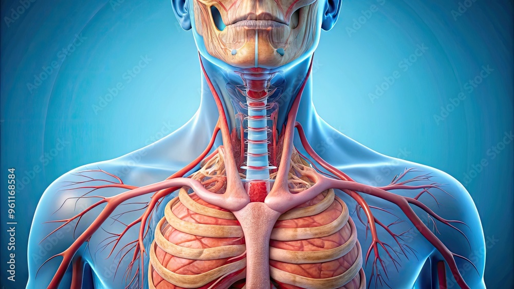 Poster Close-Up Image Of Human Trachea And Esophagus With Anatomical ...