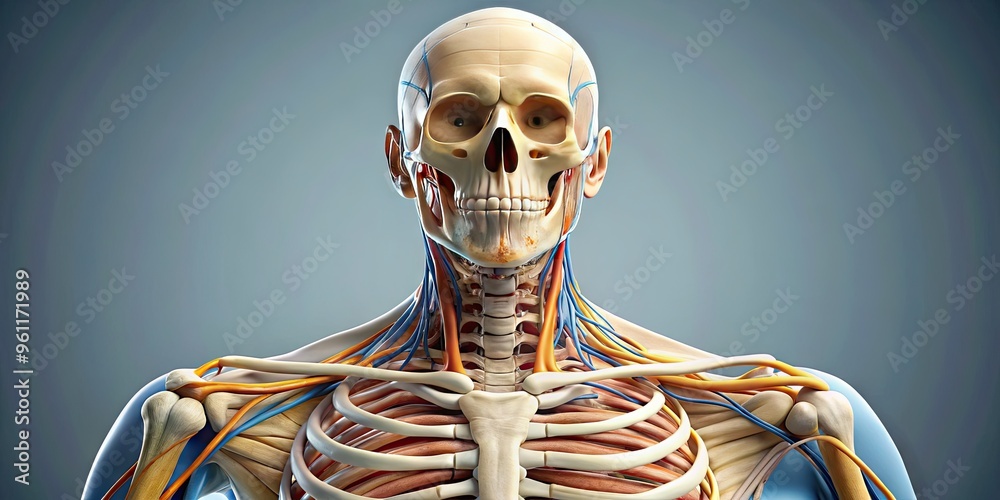 Close-up of human skeletal system showing detailed anatomy of bones ...
