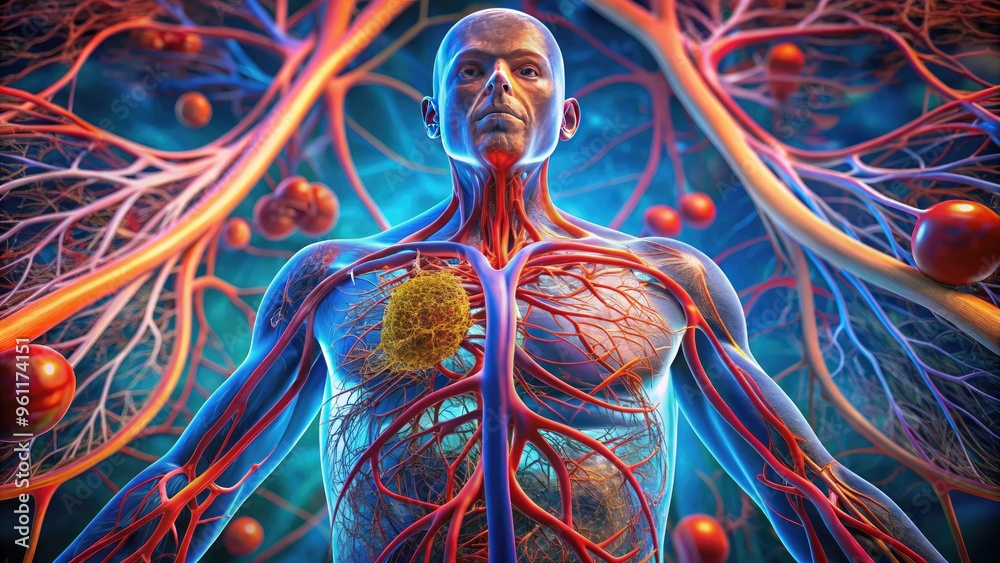 Colorful 3D illustration of human capillary anatomy, showcasing ...