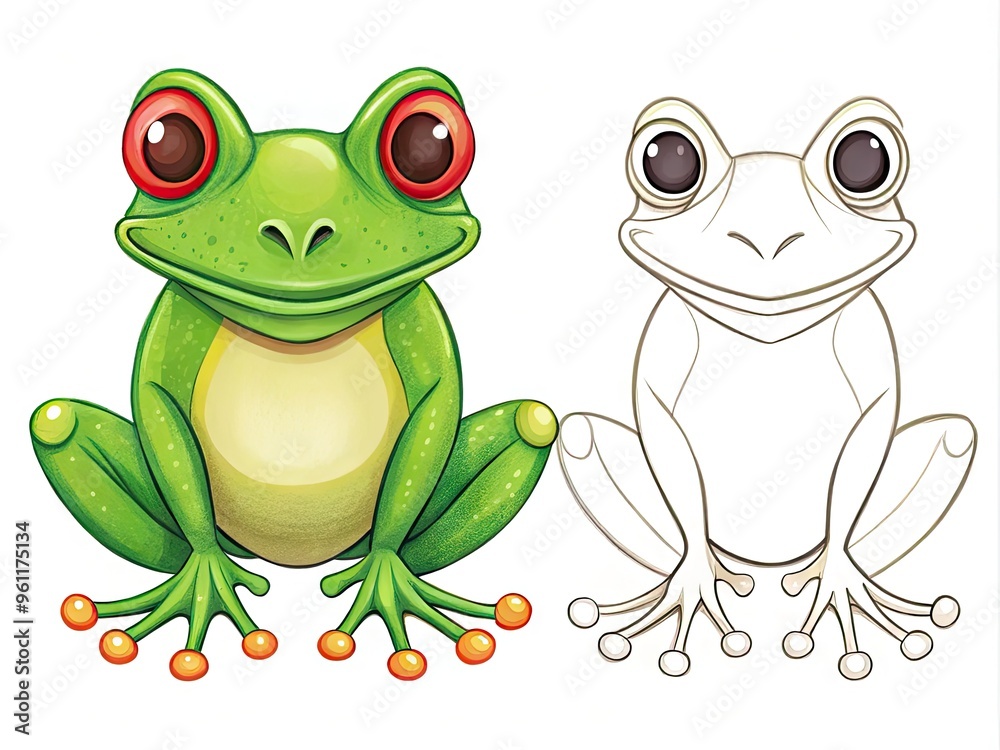 Colorful illustration of a step-by-step guide to drawing a cartoon frog ...