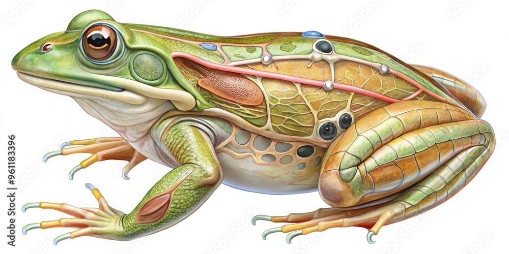 Detailed illustration of a frog's internal anatomy, showcasing organs ...