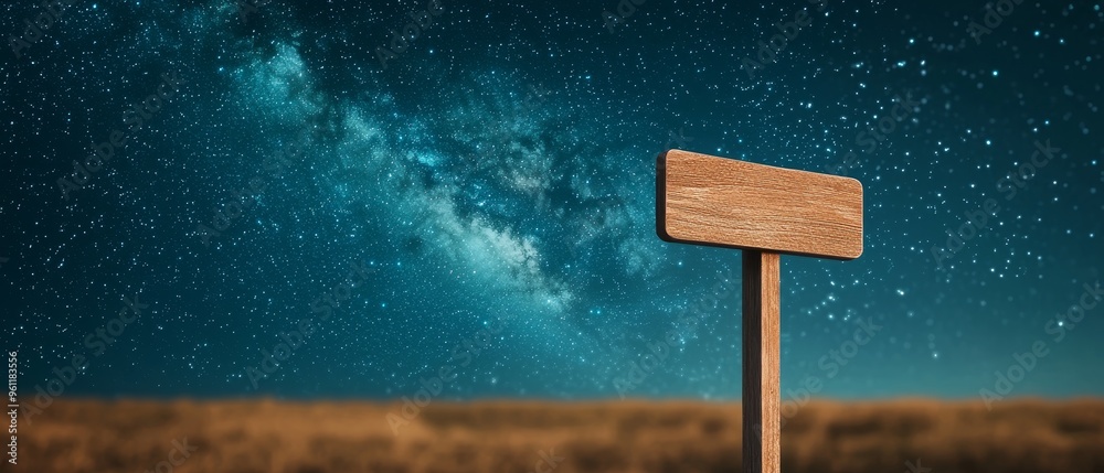 wooden signpost under starry night sky with milky way galaxy - blank ...
