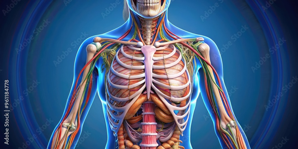 Detailed illustration of the female human body's internal organs and ...