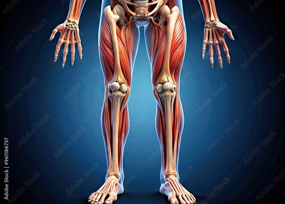 Detailed illustration of the human leg's skeletal and muscular ...