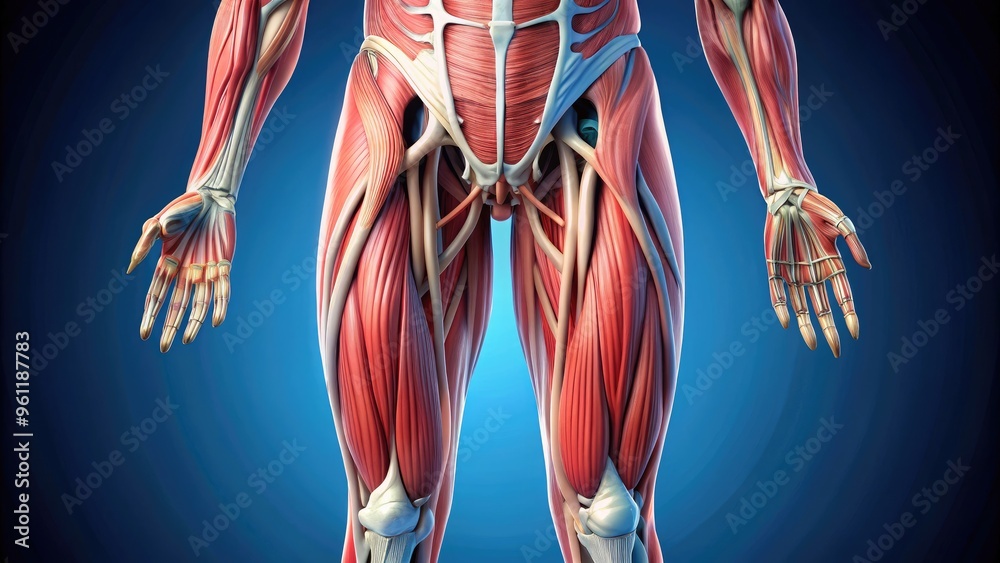 Detailed illustration of the human upper leg anatomy, showcasing ...