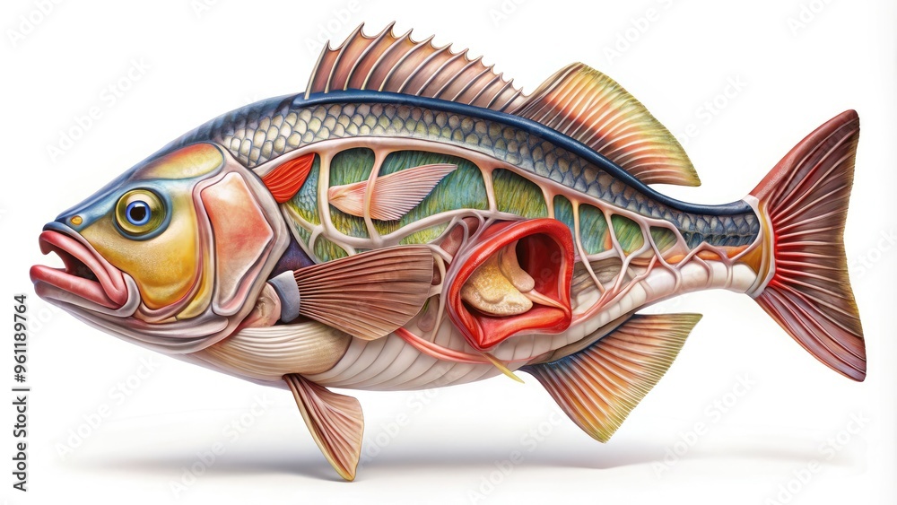 Detailed Stock Photo Of A Fish'S Internal Organs And Anatomy, Showing ...