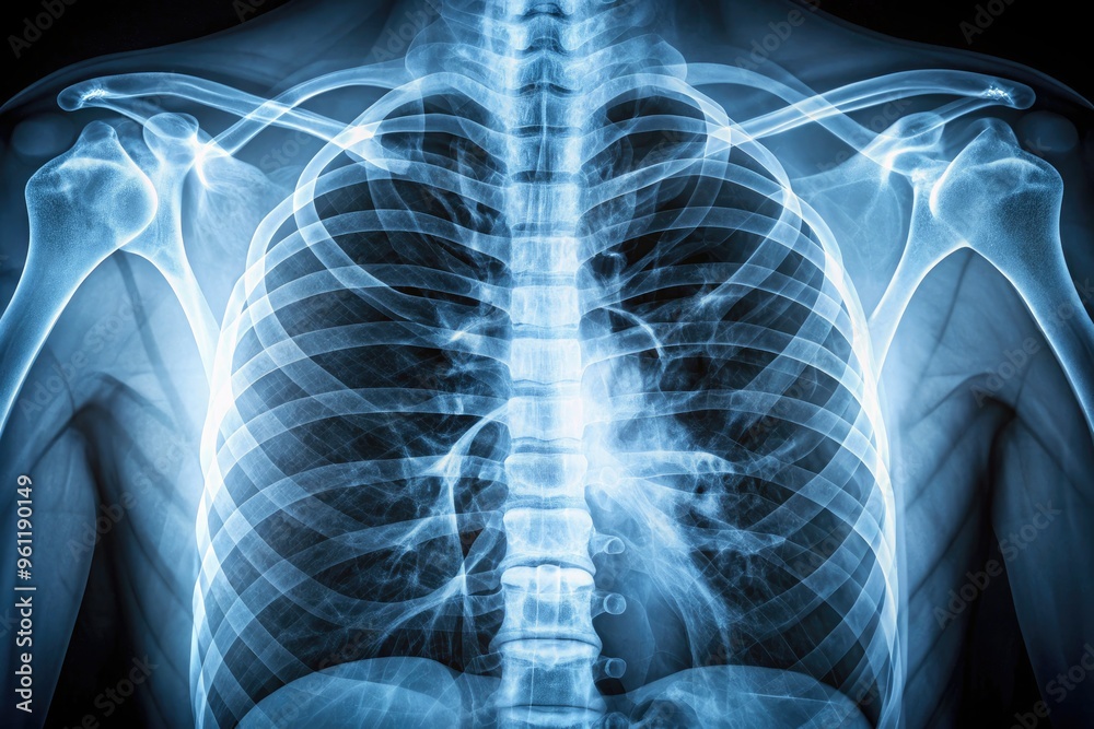 Diagnostic chest radiograph showing healthy lungs with clear bronchial ...