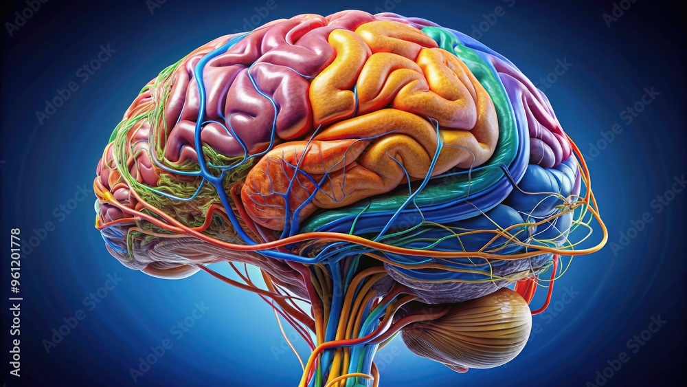 Highly detailed, labeled illustration of the human brain's structure ...
