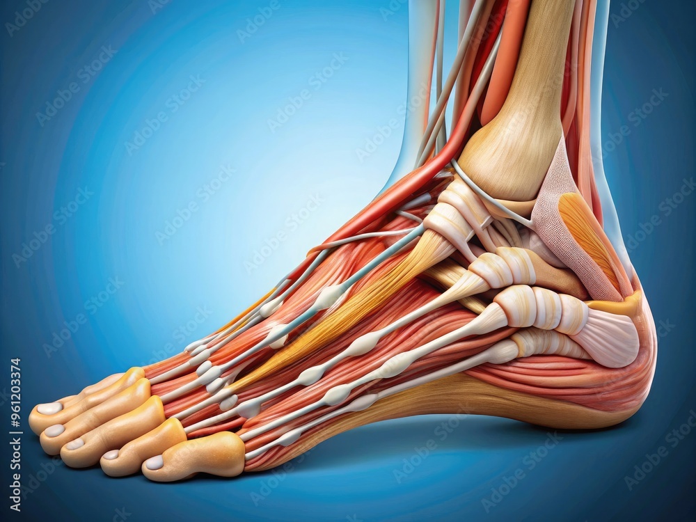 Human Foot Anatomy With Bones, Muscles, Tendons, And Ligaments, Showing ...