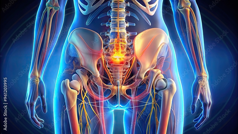 Illuminated 3D illustration of the female pelvic region highlighting ...