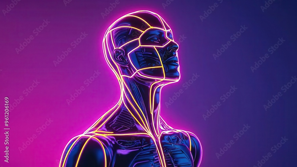 Abstract representation of a human, the body intersected by rims of ...