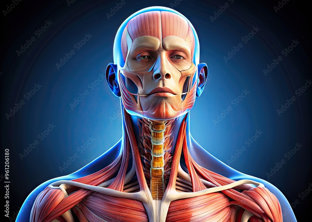Illuminated detailed illustration of the human neck's anatomical ...