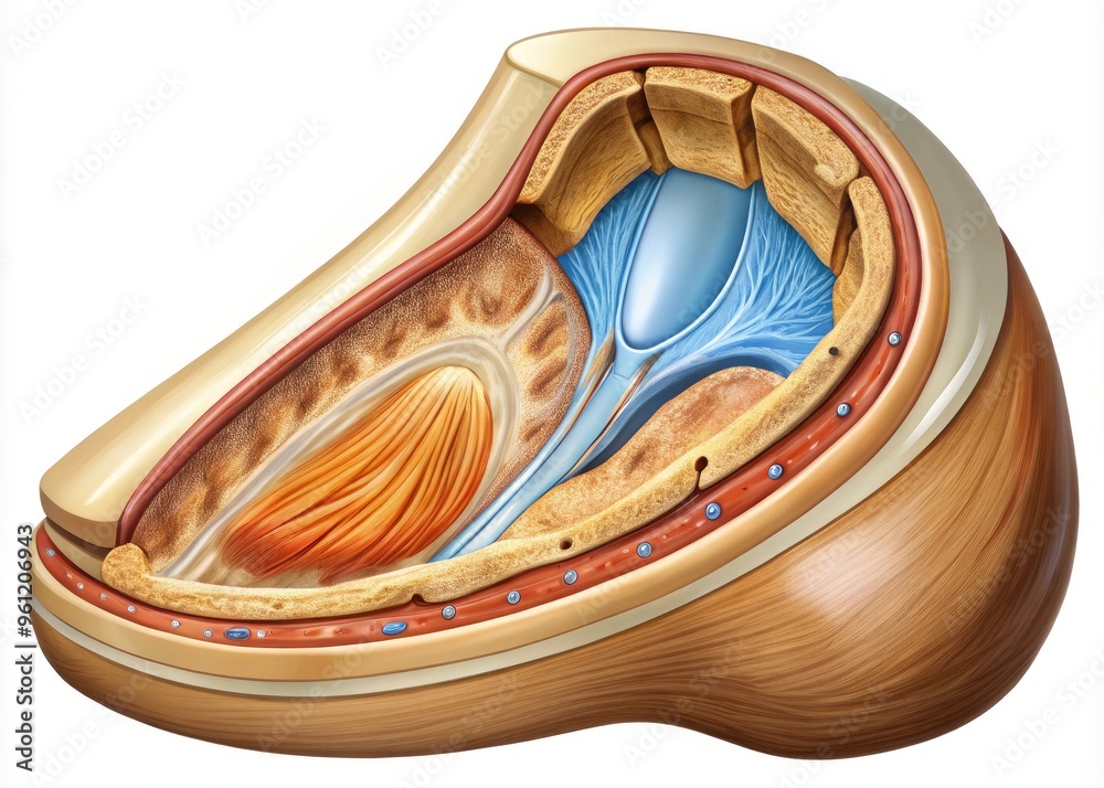 Illustrated cross-section of a horse hoof, showcasing internal ...