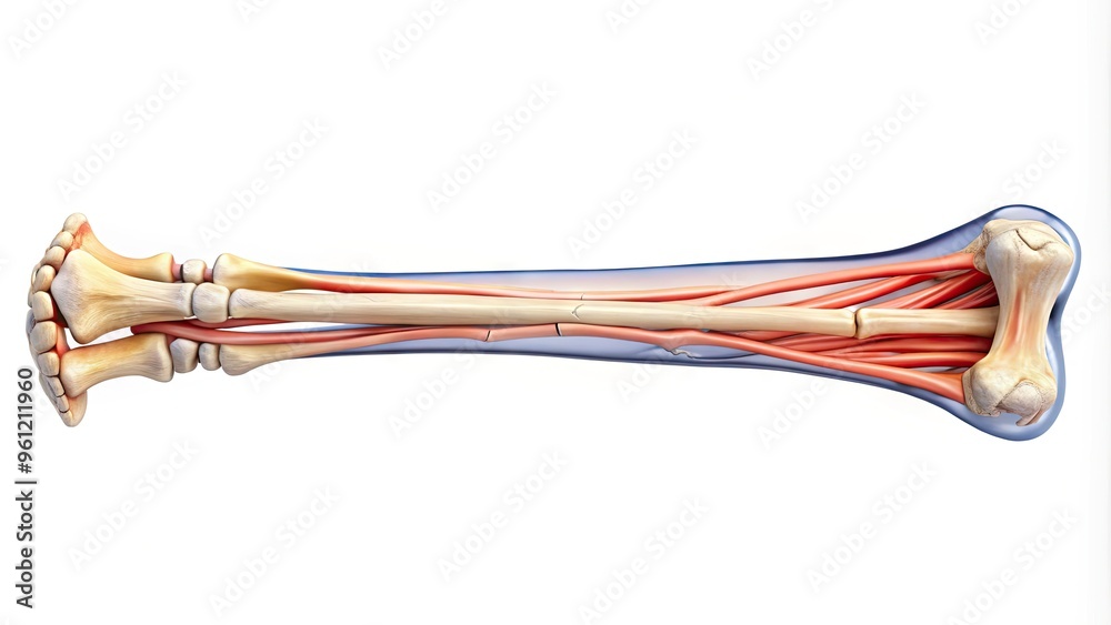 Isolated illustration of the ulna bone, showcasing its proximal and ...